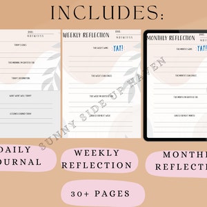 Day & Night Reflection Journal minimalist, Printable Digital Mental ...