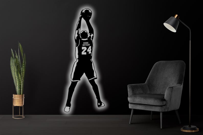 Kobe Bryant Themed Metal LED Wall Art - NBA Legend Lighted Wall Decor ...