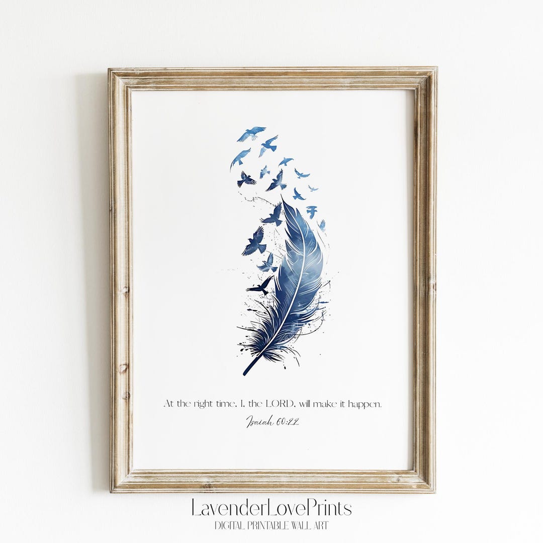 Bible Verse Wall Art Isaiah 60:22 Digital Print Christian Gift Feather ...