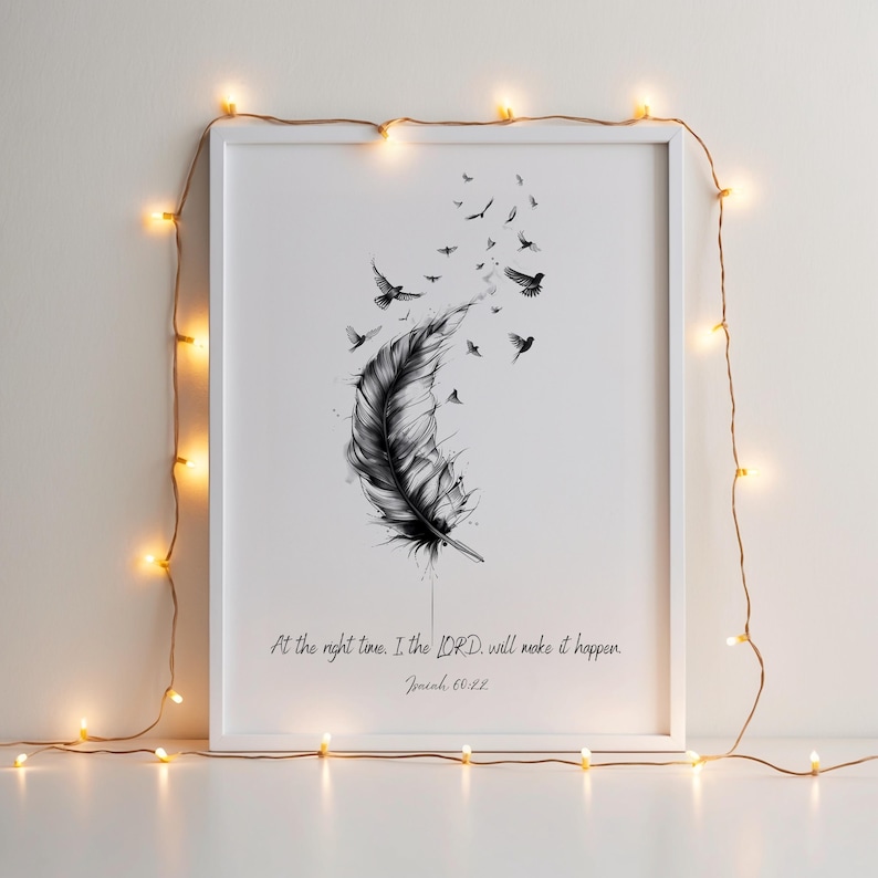 Isaiah 60:22 Bible Verse Wall Art Digital Print Christian Gift Feather ...