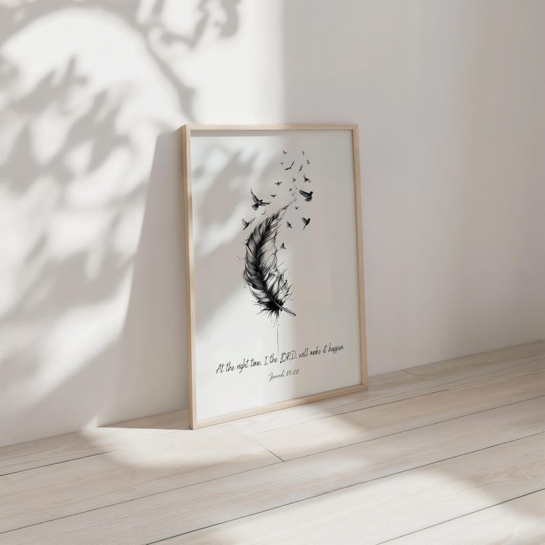 Isaiah 60:22 Bible Verse Wall Art Digital Print Christian Gift Feather ...
