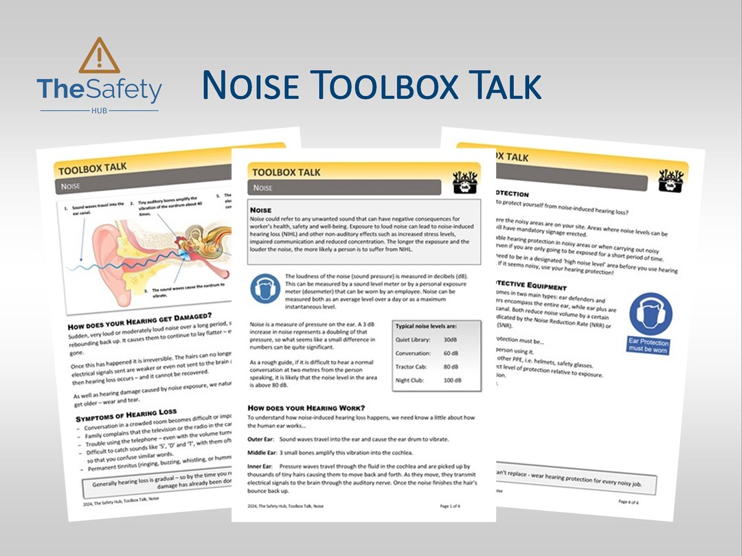 Health and Safety Toolbox Talk on Noise. Hearing, Health Effects ...