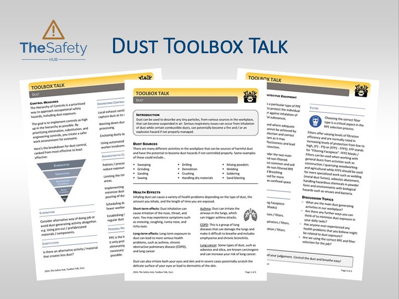 Health and Safety Toolbox Talk on Dust. Sources / Activities, Health ...