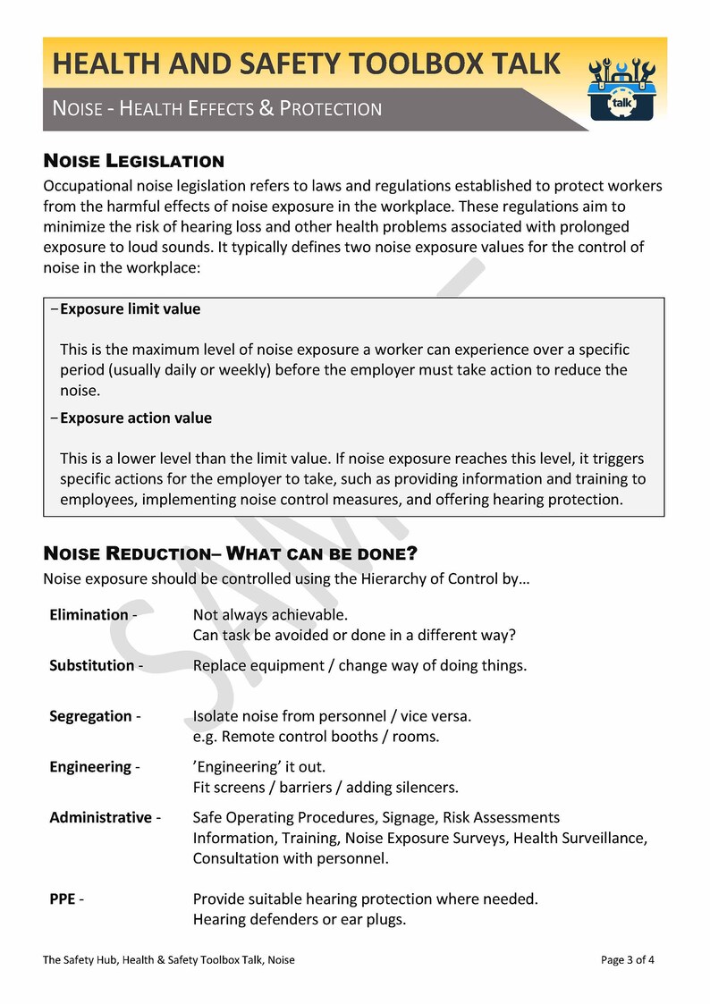 Toolbox Talk Template on Noise Health Effects & Protection - Etsy