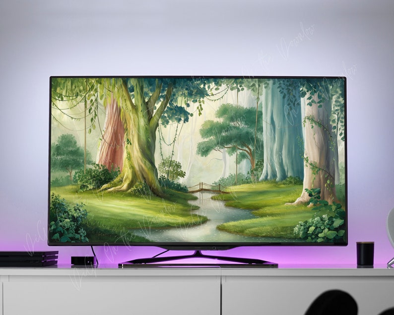 Enchanted Forest Walkway - Serene Nature Landscape Digital Art for TV ...