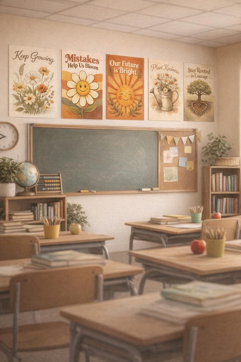Retro Botanical Classroom Decor | 6 Growth Mindset Posters | Muted Boho ...