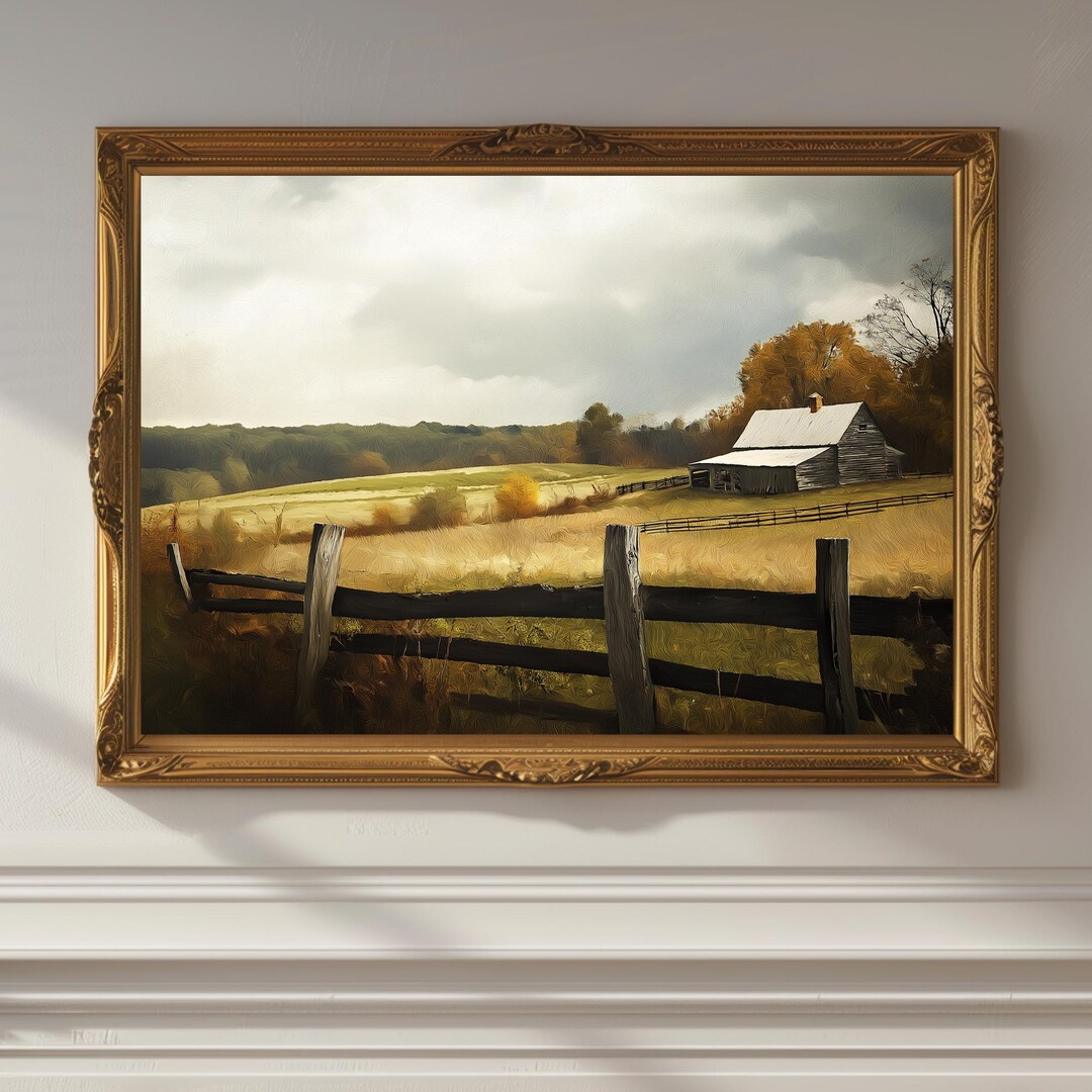 Rustic Farmhouse and Wood Fence Art Painting - Country Decor - Light ...