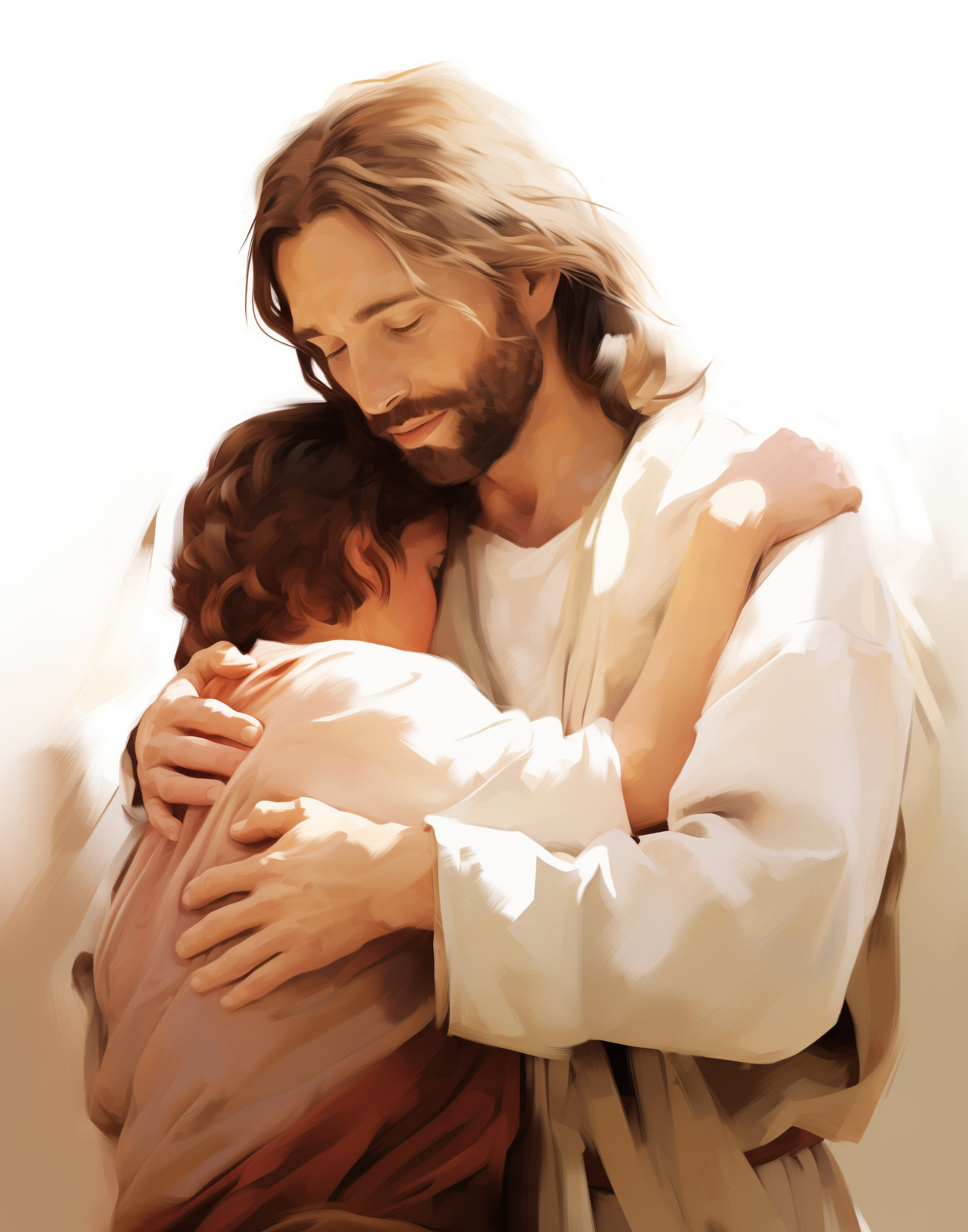 Jesus Hugging a Teenage Boy Painting Modern Christian Art Print Digital ...