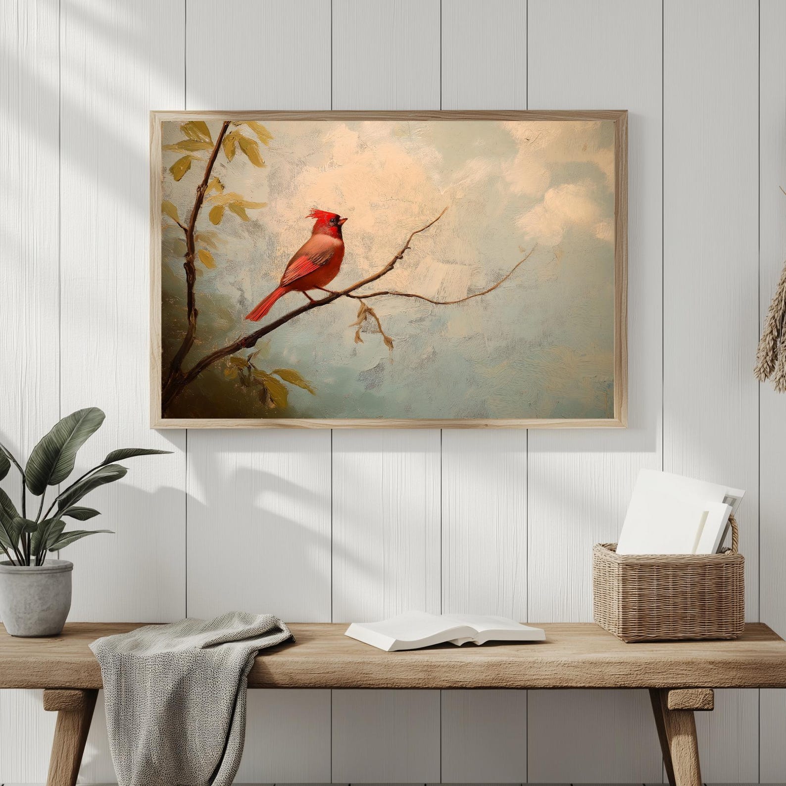 Red Cardinal - Bird on Tree Branch Painting - Fine Art Print - Vintage ...