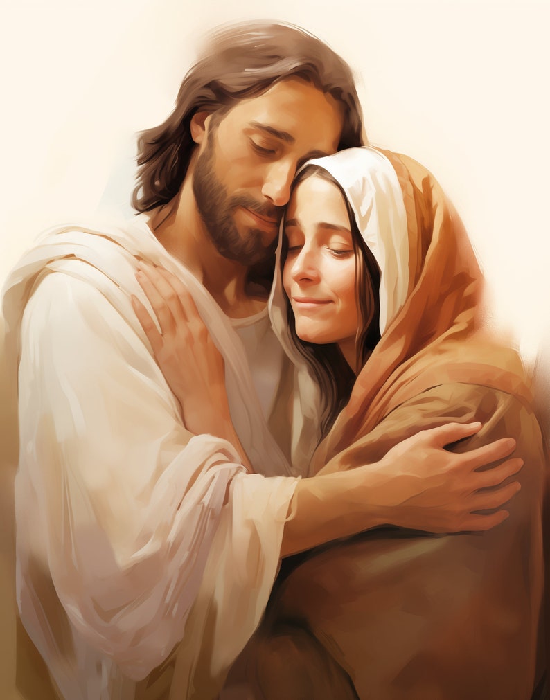 Warm Embrace Jesus Hugging a Women Painting Modern Christian Art Print ...