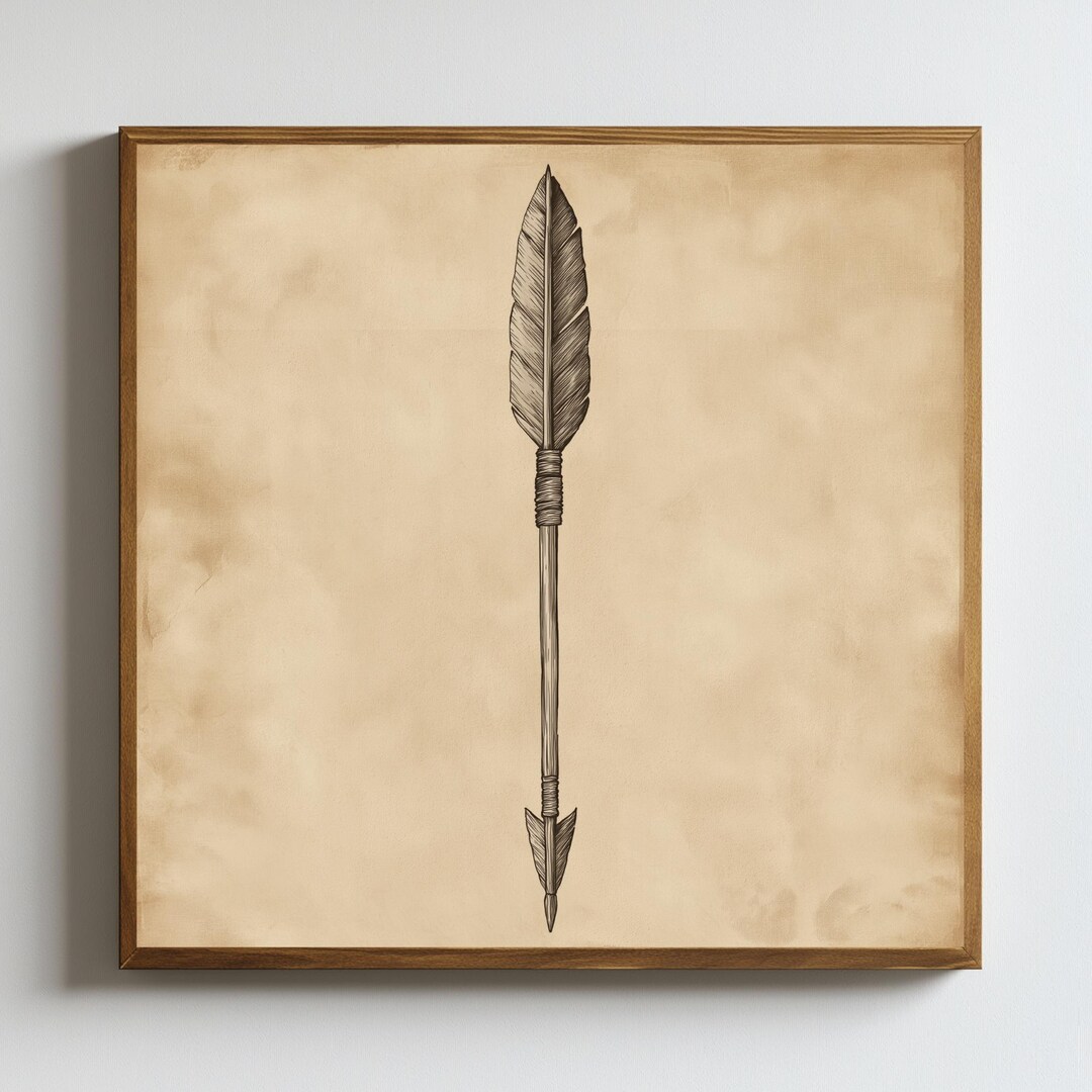 Sketch Drawing Art Print - Rustic Arrow Against Neutral Tan Background ...