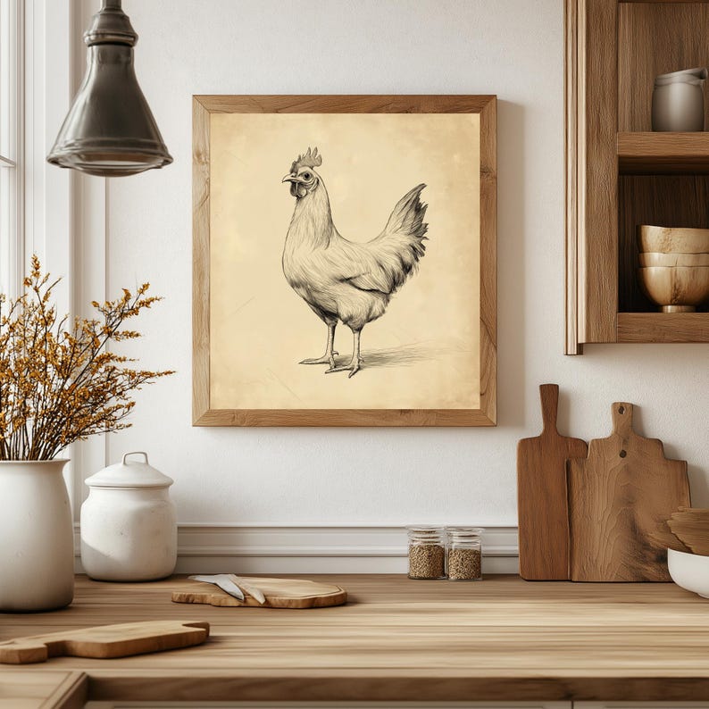 Rustic Sketch Drawing - Chicken - Country Art Print - Farmhouse Decor ...