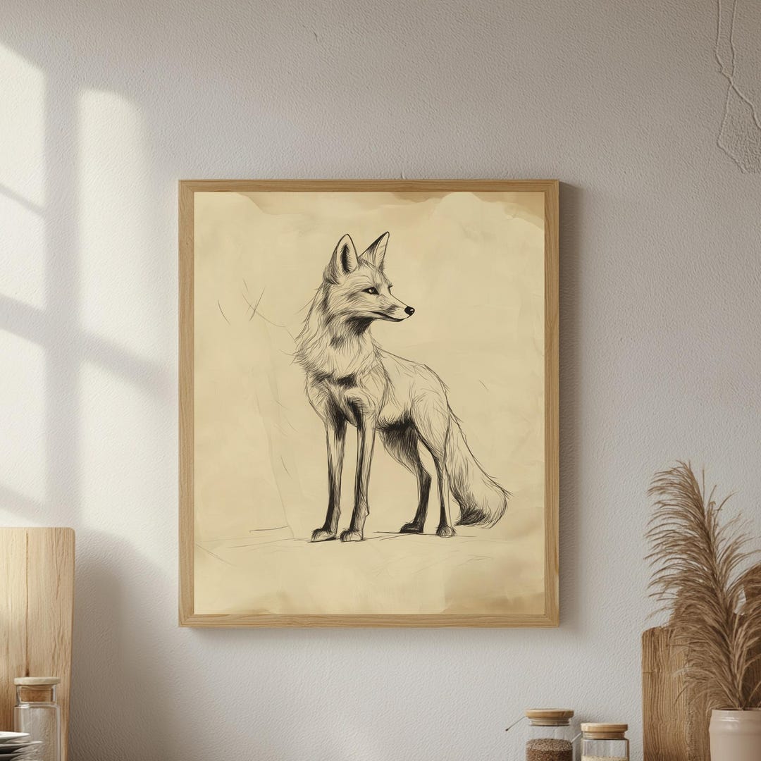 Rustic Sketch Drawing - Coyote - Farm, Country Art Print - Farmhouse ...