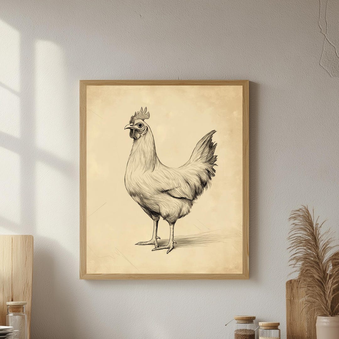Rustic Sketch Drawing - Chicken - Country Art Print - Farmhouse Decor ...