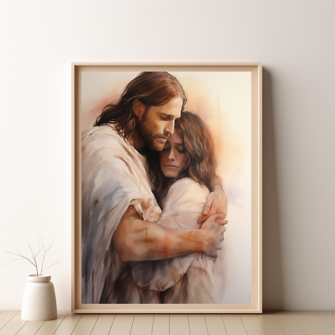 Safe in the Arms of Jesus Painting Modern Christian Art Print Digital ...
