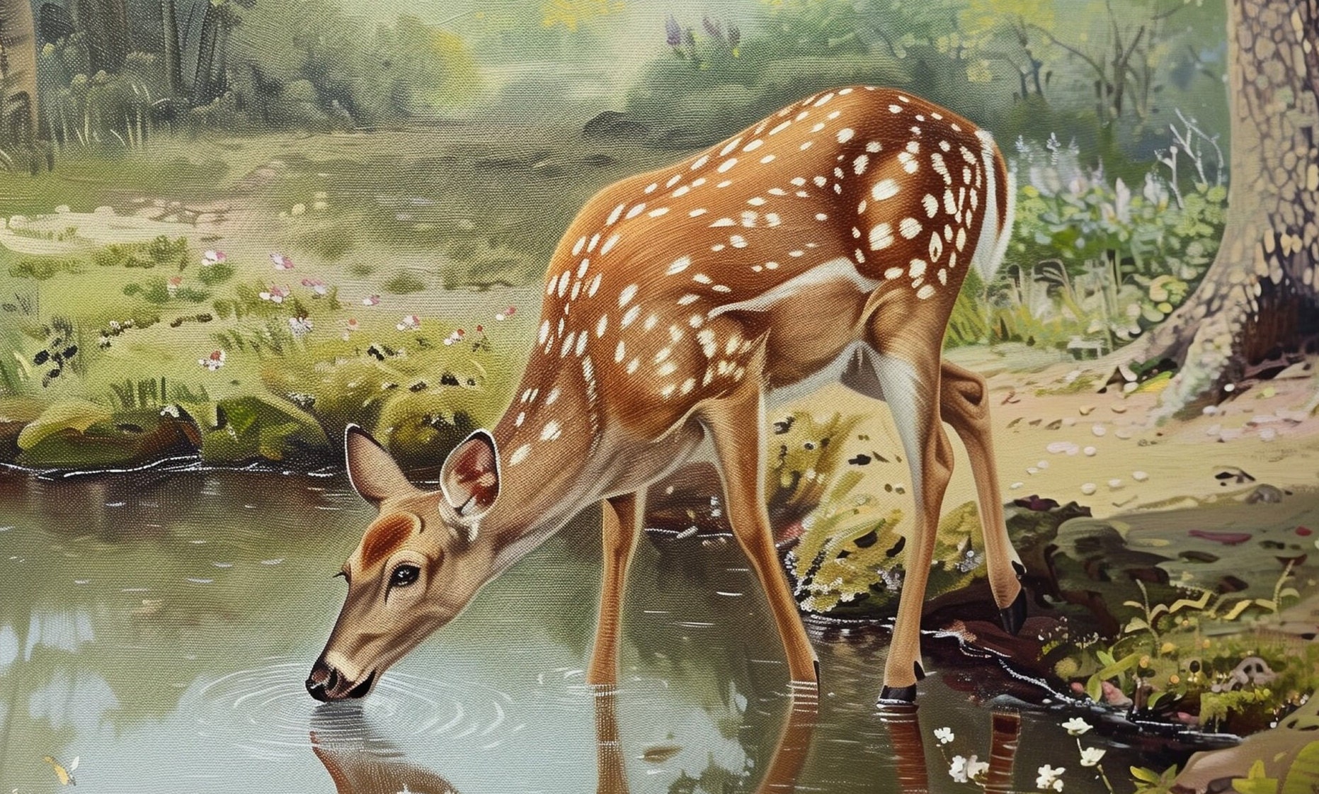 Samsung TV Frame Art - Deer Drinking From Stream - Summer Landscape ...