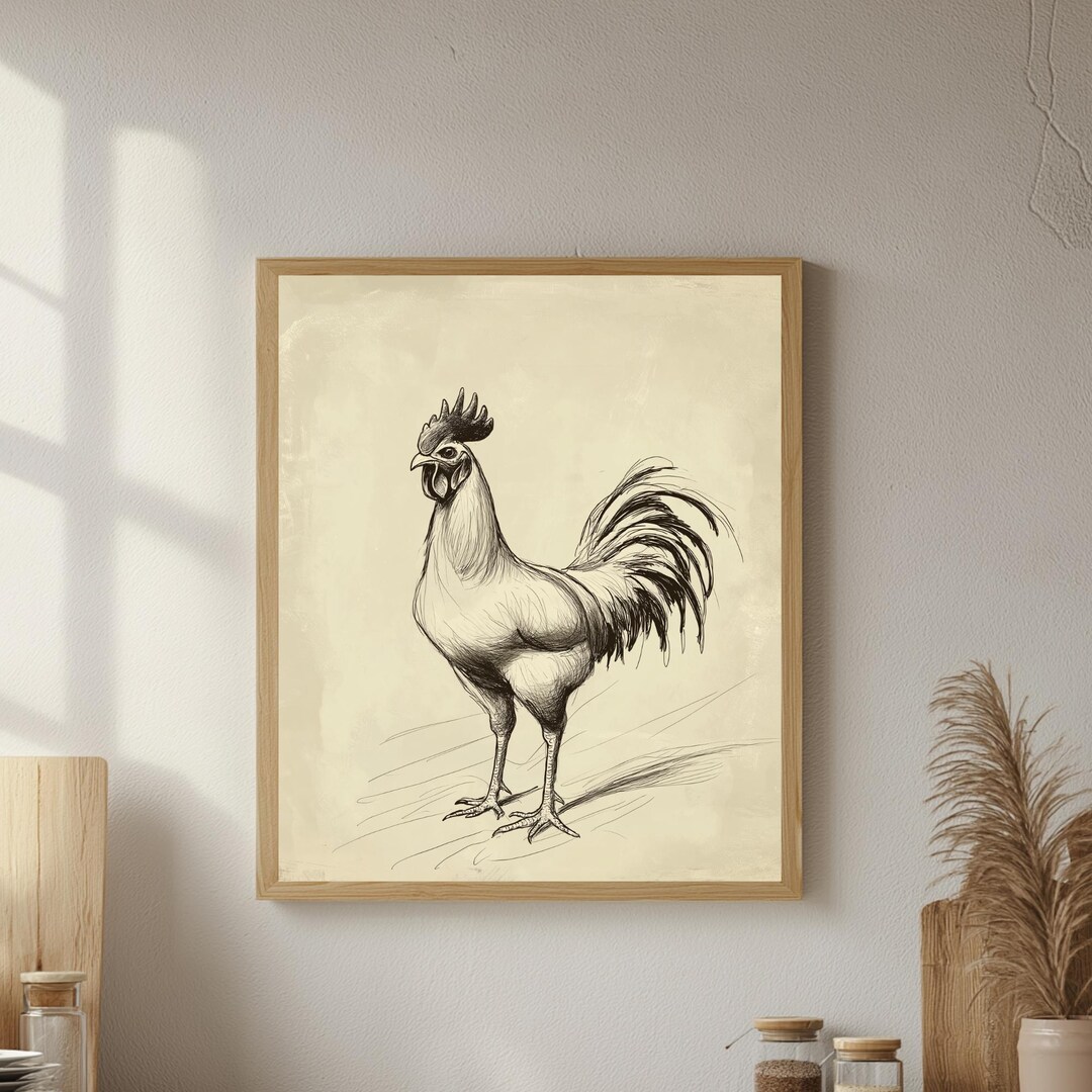 Rustic Sketch Drawing - Chicken - Farm, Country Art Print - Farmhouse ...