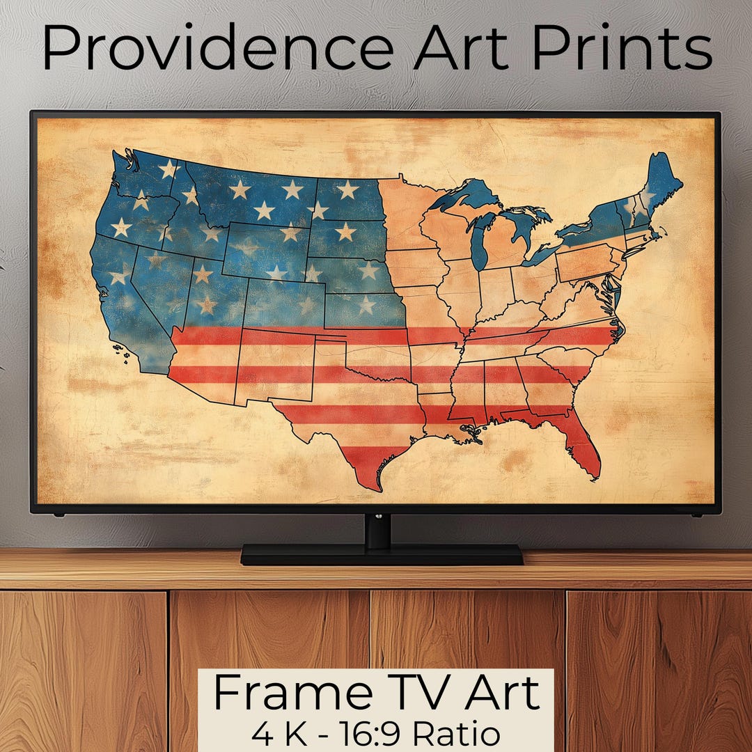 Samsung TV Frame Art - Rustic American Map - Patriotic Colors - Stars ...