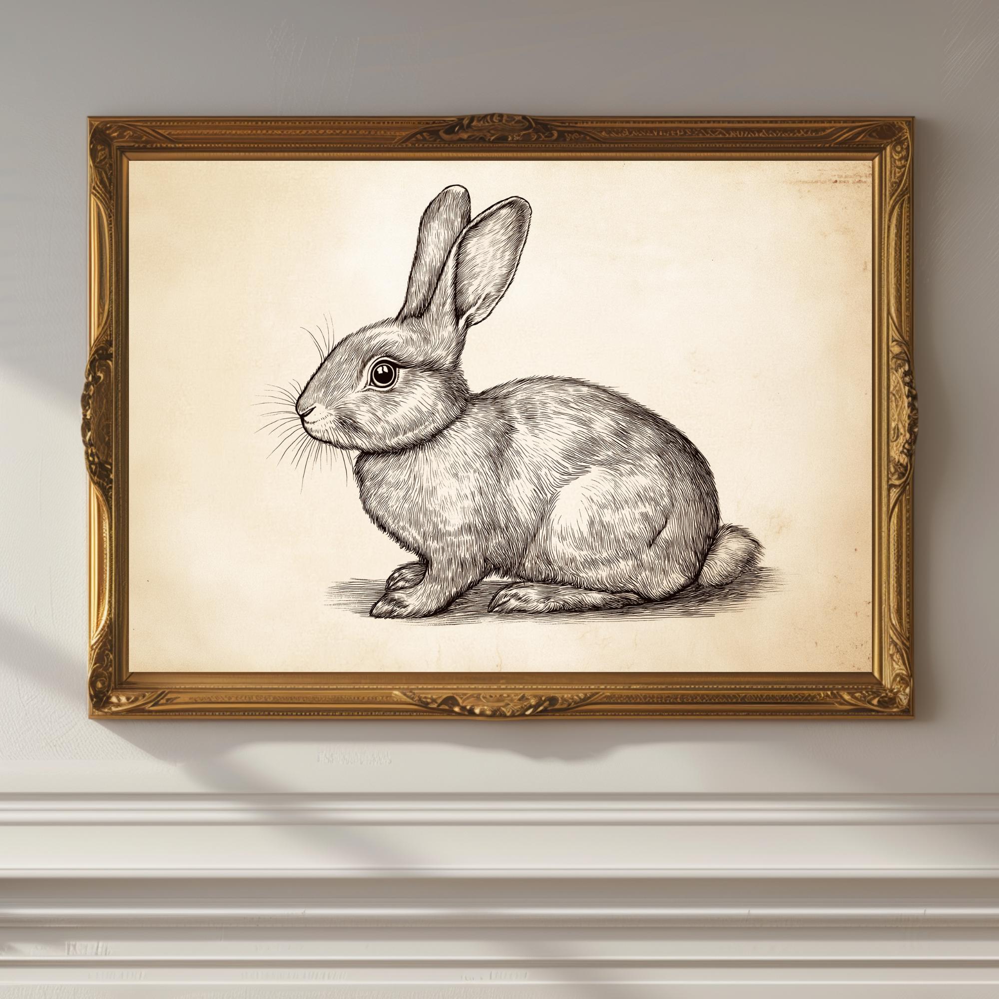 Vintage Rabbit Sketch Drawing - Fine Art Print - Vintage - Rustic Muted ...