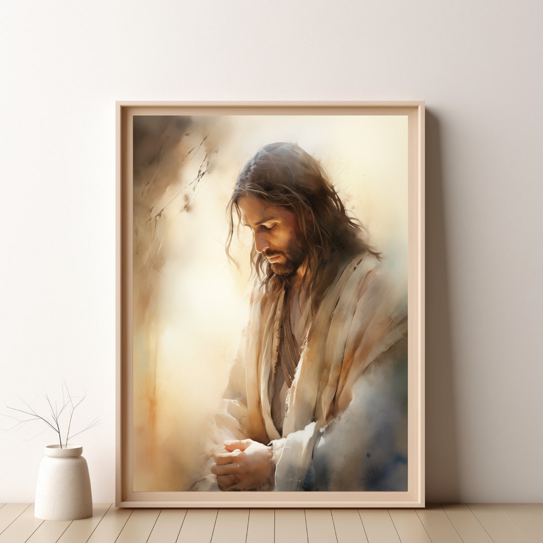 Jesus Praying Watercolor Painting Modern Christian Art Print Digital ...