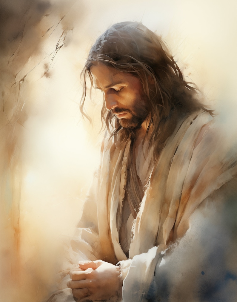 Jesus Praying Watercolor Painting Modern Christian Art Print Digital ...