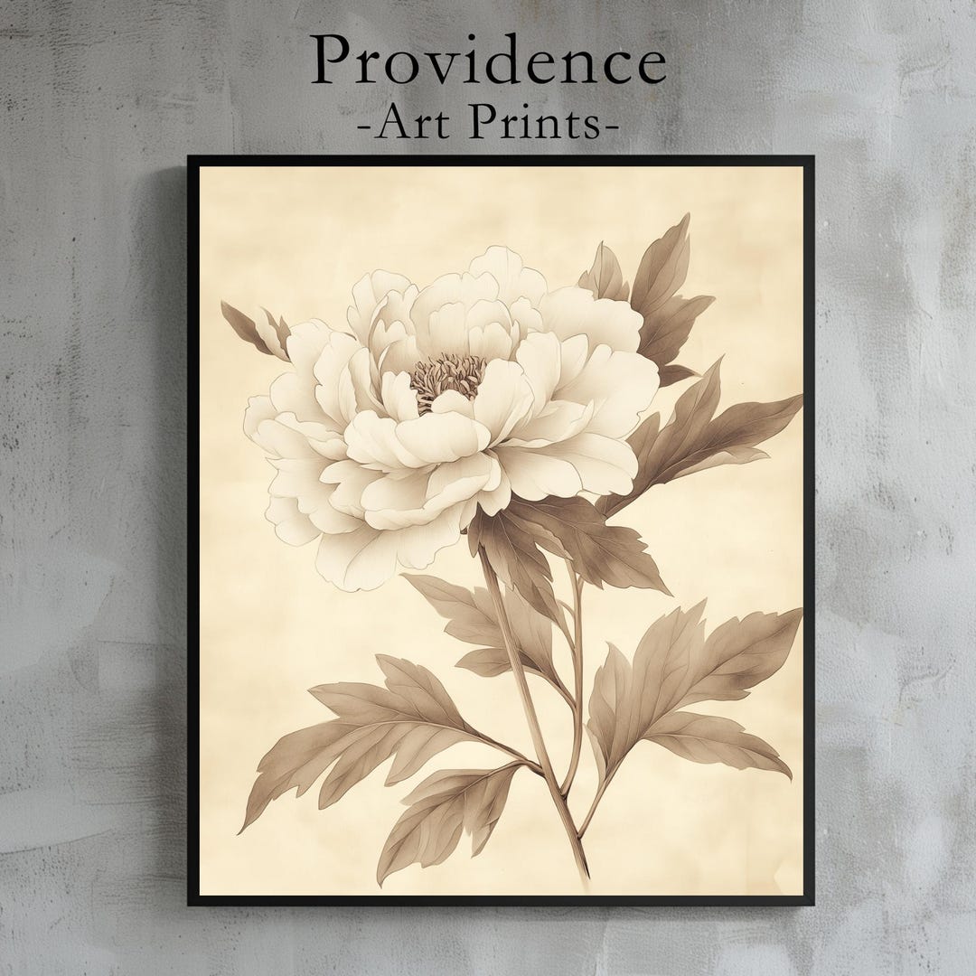 Peony Flower Muted Vintage Colors Sketch Drawing Floral Decor Solid ...
