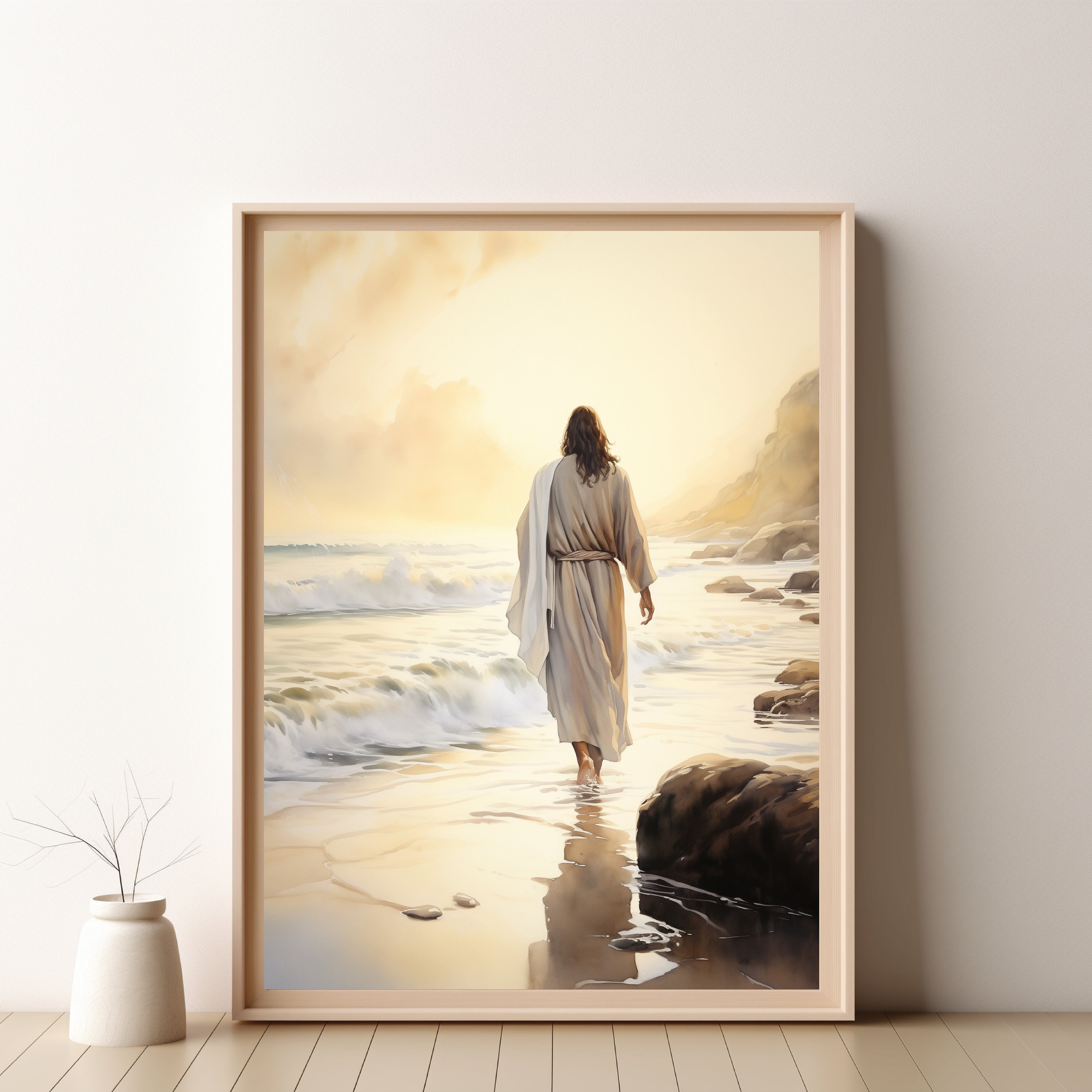 Jesus Walking on the Beach Modern Christian Art Print Digital Download ...