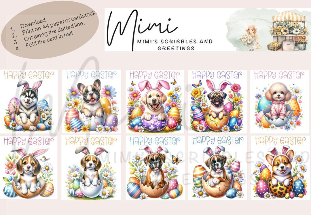 20 Printable Dog Breed Easter Cards DIGITAL Download Printable Happy ...