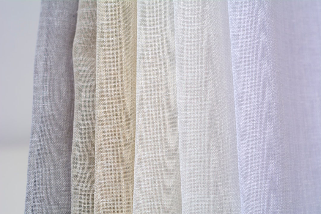 Curtain Panels Set of 2 Semi-transparent Drape With Linen Texture ...