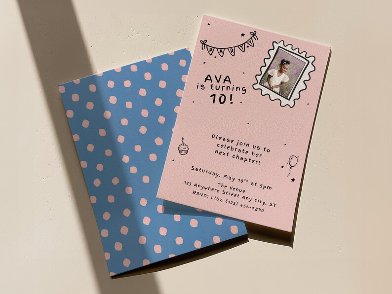 Birthday Invitation Template With Photo, Colorful Child's Party Hand ...