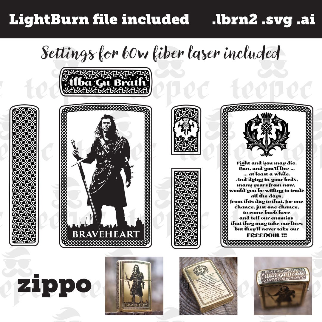 Zippo Vector Design Laser Engraving Files, Braveheart Design, Digital ...