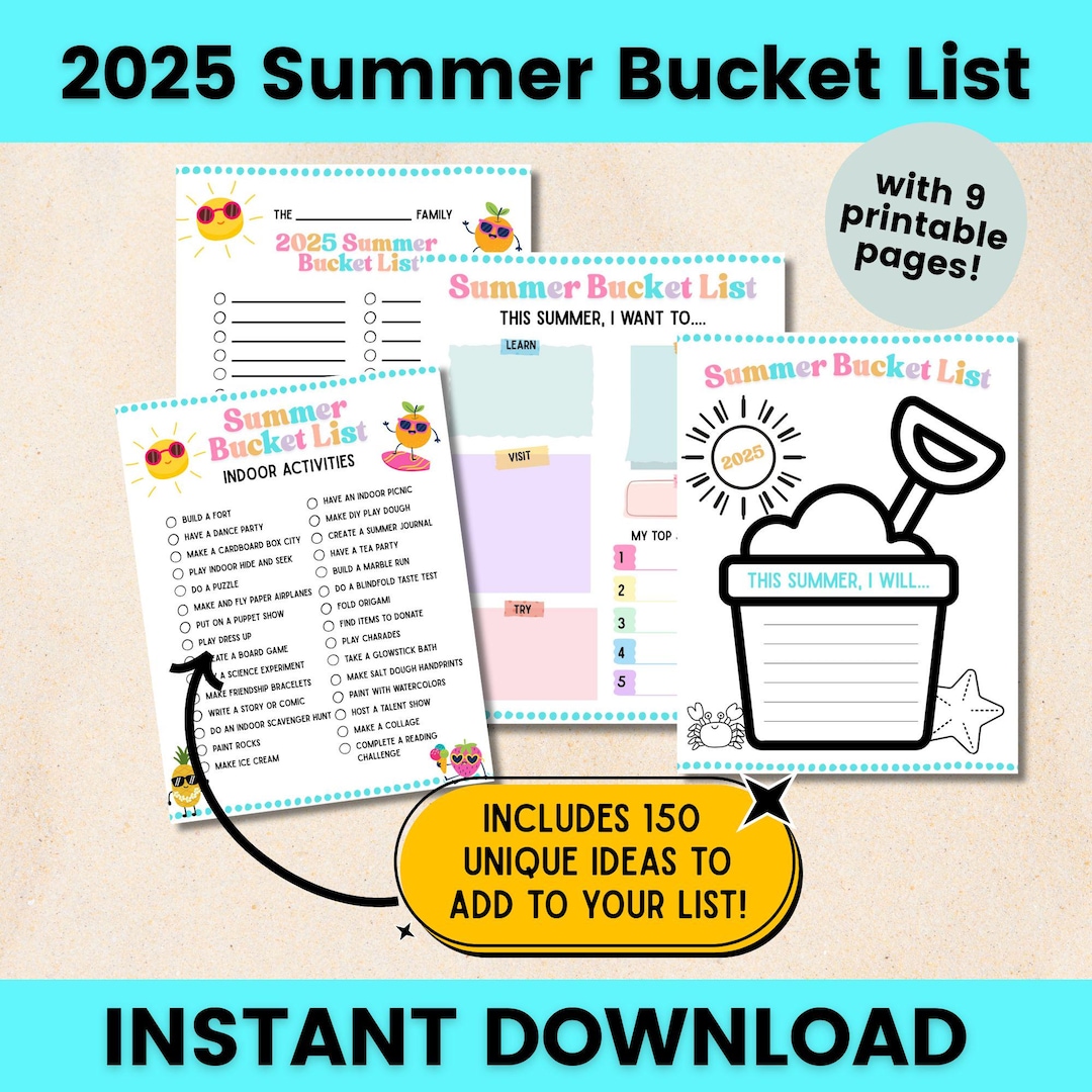 Summer Bucket List Printable, Summer Activities for Kids, Family Bucket ...