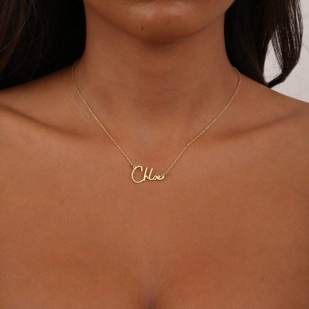 Handmade 14K Solid Gold Name Necklace-script Name Jewelry With Real ...