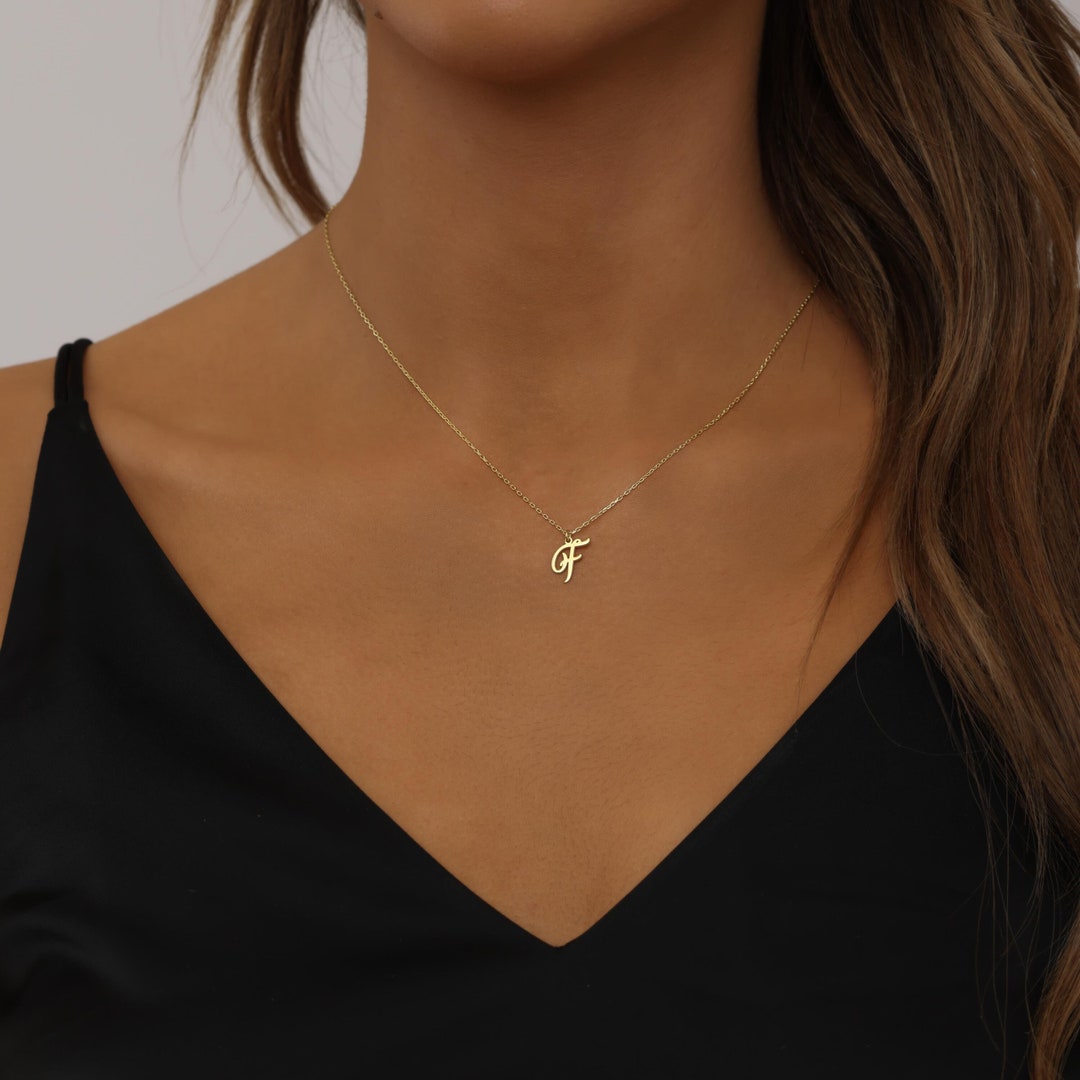 Personalized Cursive Letter Necklace-custom Initials Letter Jewelry ...