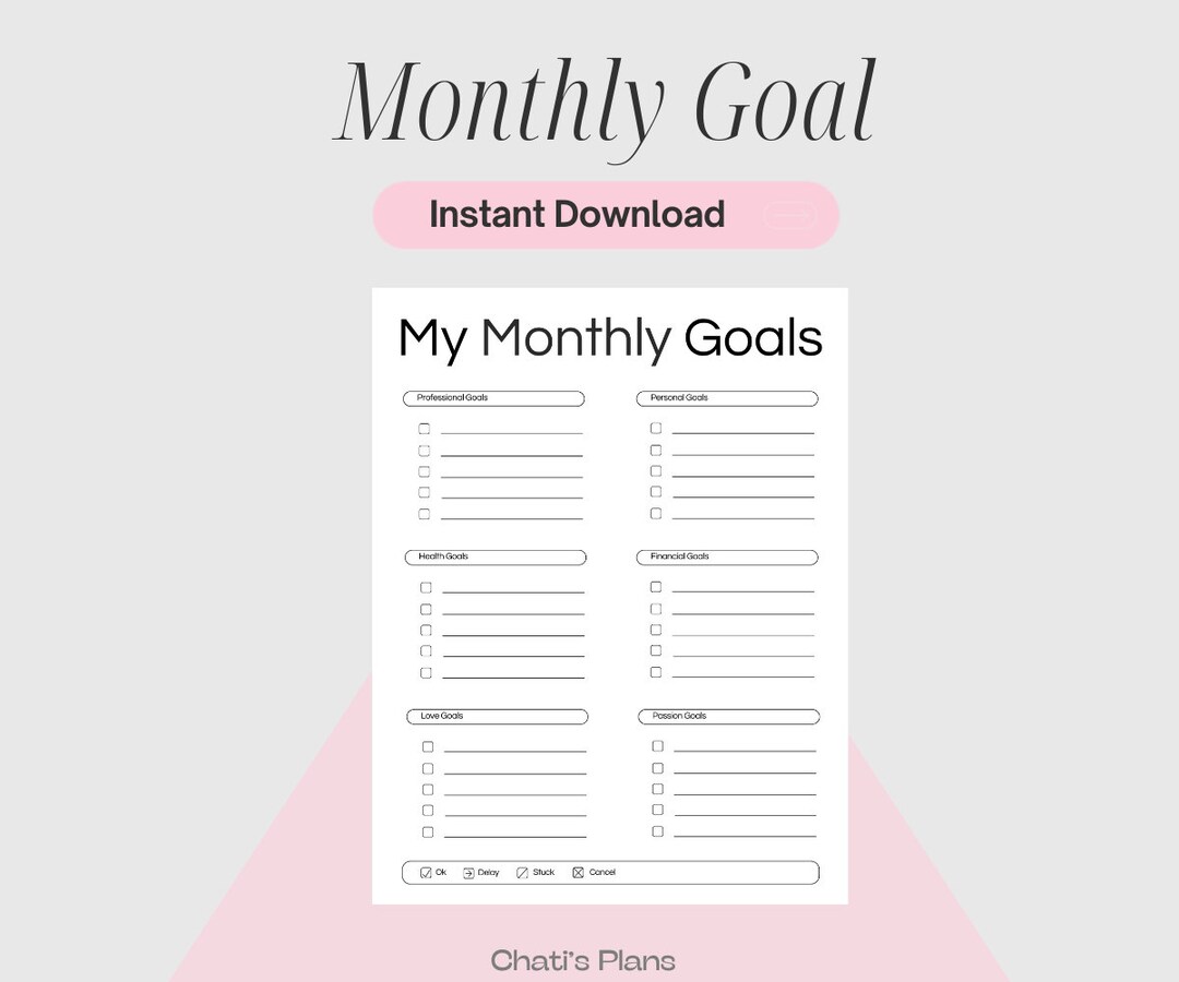 Monthly Goal Planner Printable, Goal Setting Planner, Productivity ...