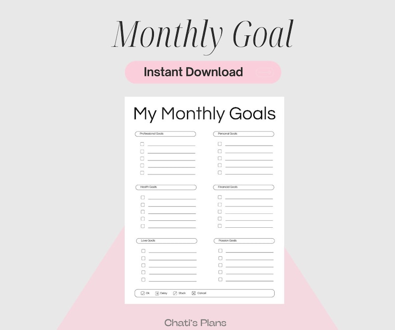 Monthly Goal Planner Printable, Goal Setting Planner, Productivity ...