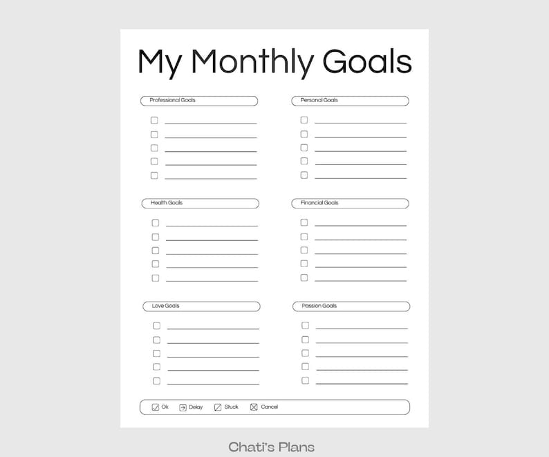 Monthly Goal Planner Printable, Goal Setting Planner, Productivity ...