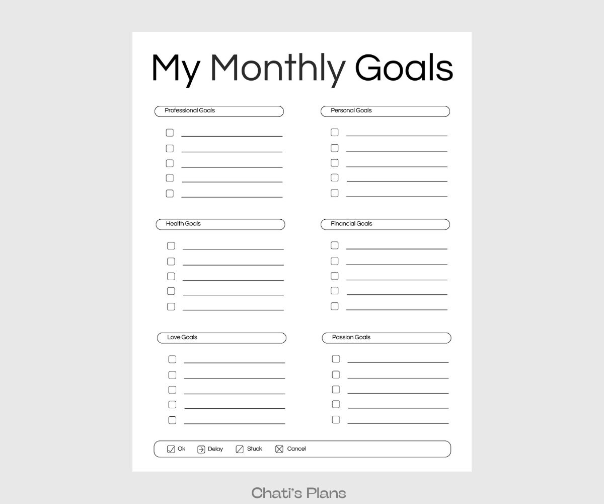 Monthly Goal Planner Printable, Goal Setting Planner, Productivity ...