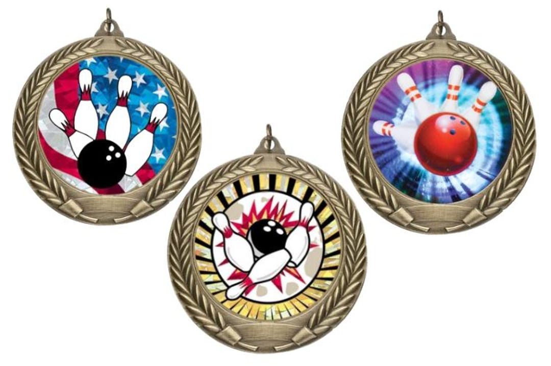 Bowling Gold Silver Bronze Medal Awards 2 1/2" Engraved With Neck ...