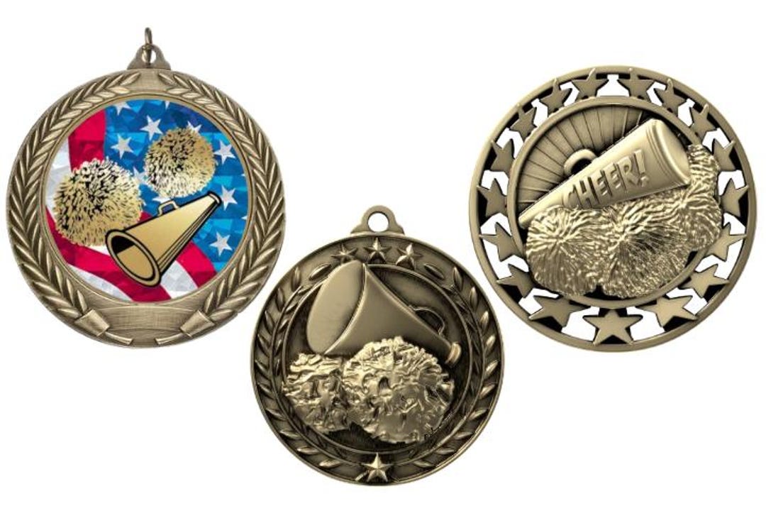 Cheerleader Gold Silver Bronze Medals Awards 1 3/4'' 2 1/2'' Engraved ...