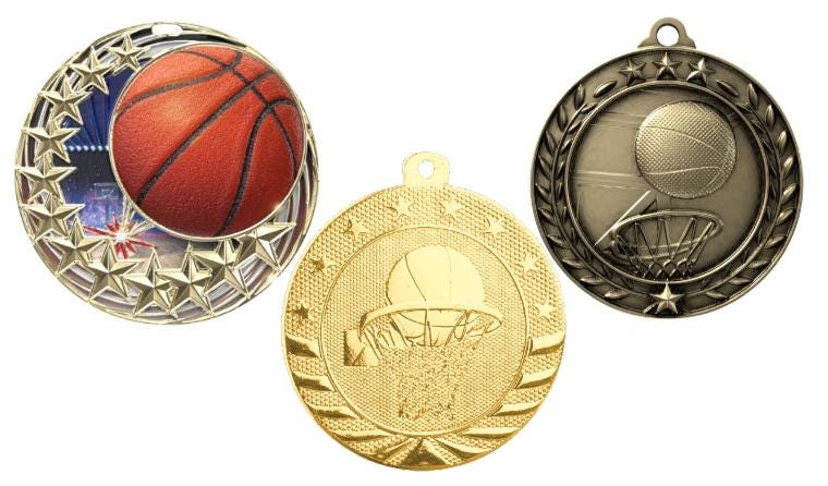 Basketball Gold Silver Bronze Medals Awards 2'' 1 3/4'' 2 1/4" Engraved ...