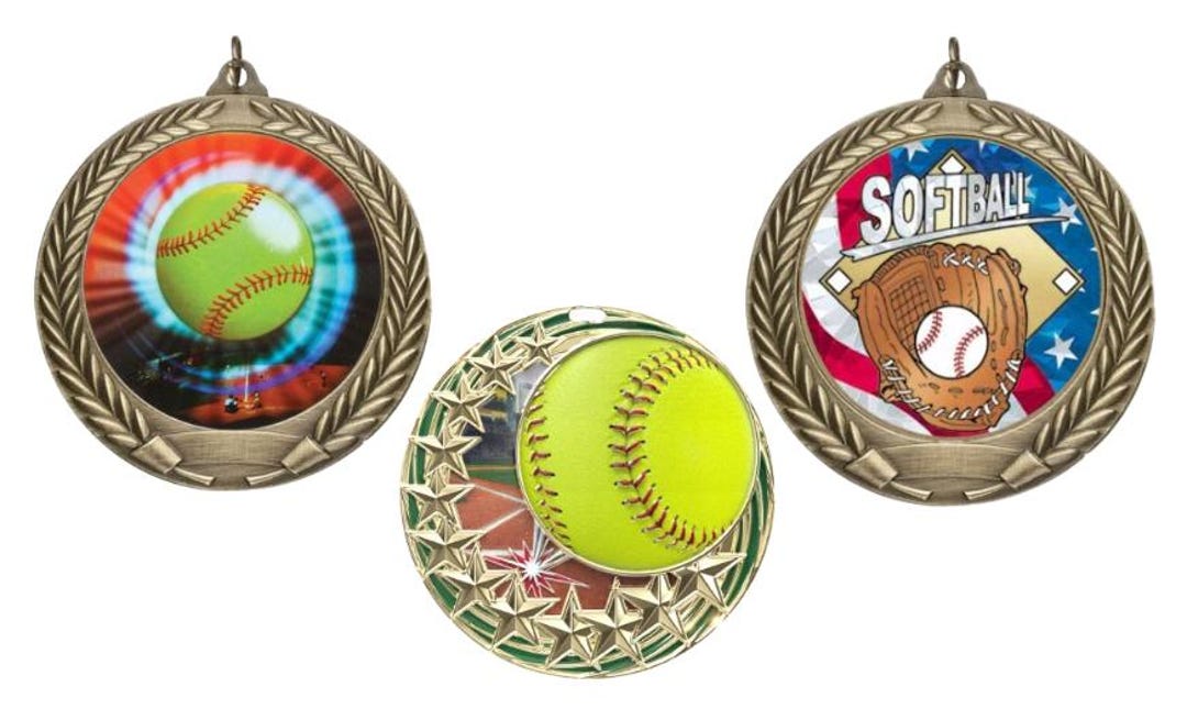 Softball Gold Silver Bronze Medal Awards 2 1/4" 2 1/2" Engraved With ...