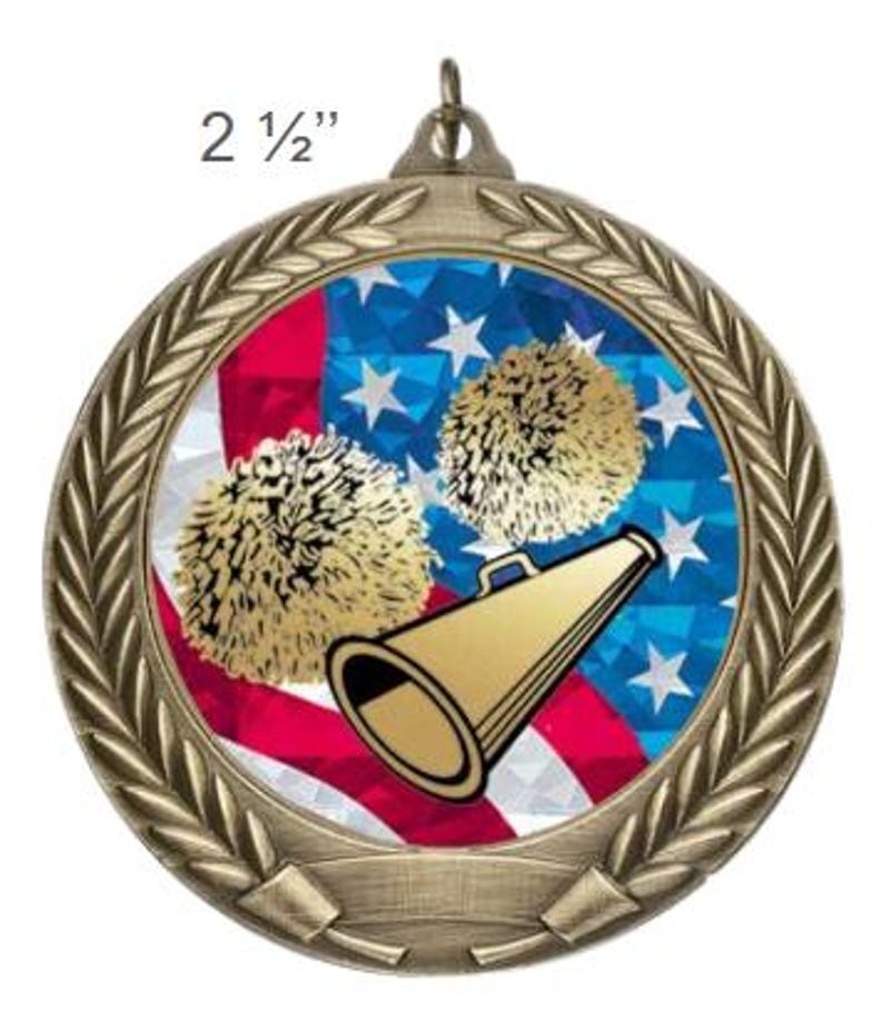 Cheerleader Gold Silver Bronze Medals Awards 1 3/4'' 2 1/2'' Engraved ...