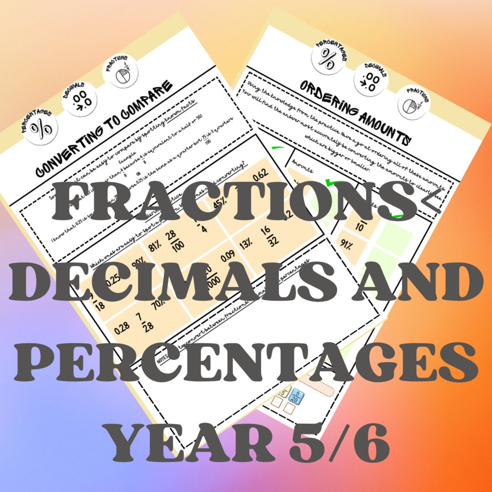 Printable Maths Fractions Decimals and Percentages Year 5 and Year 6 ...