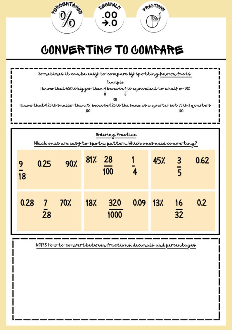 Printable Maths Fractions Decimals and Percentages Year 5 and Year 6 ...