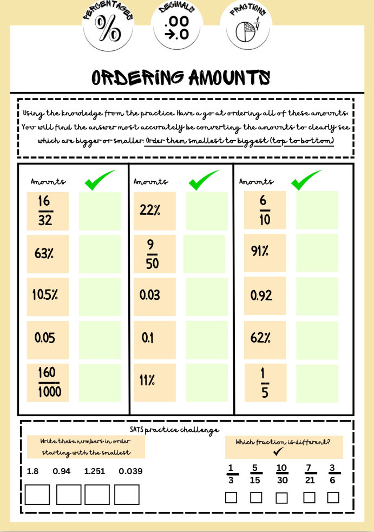 Printable Maths Fractions Decimals and Percentages Year 5 and Year 6 ...