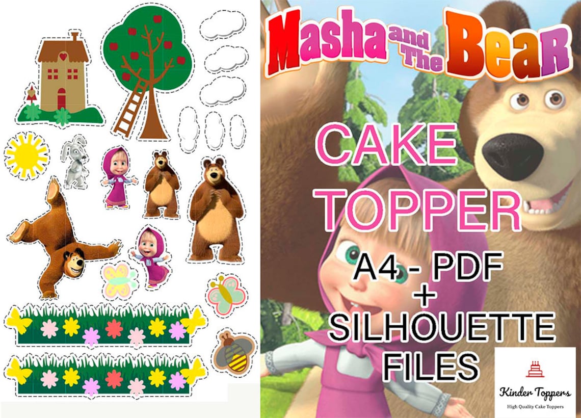 Masha and the Bear - Cake Topper, Easy Printable Digital File, to Print ...