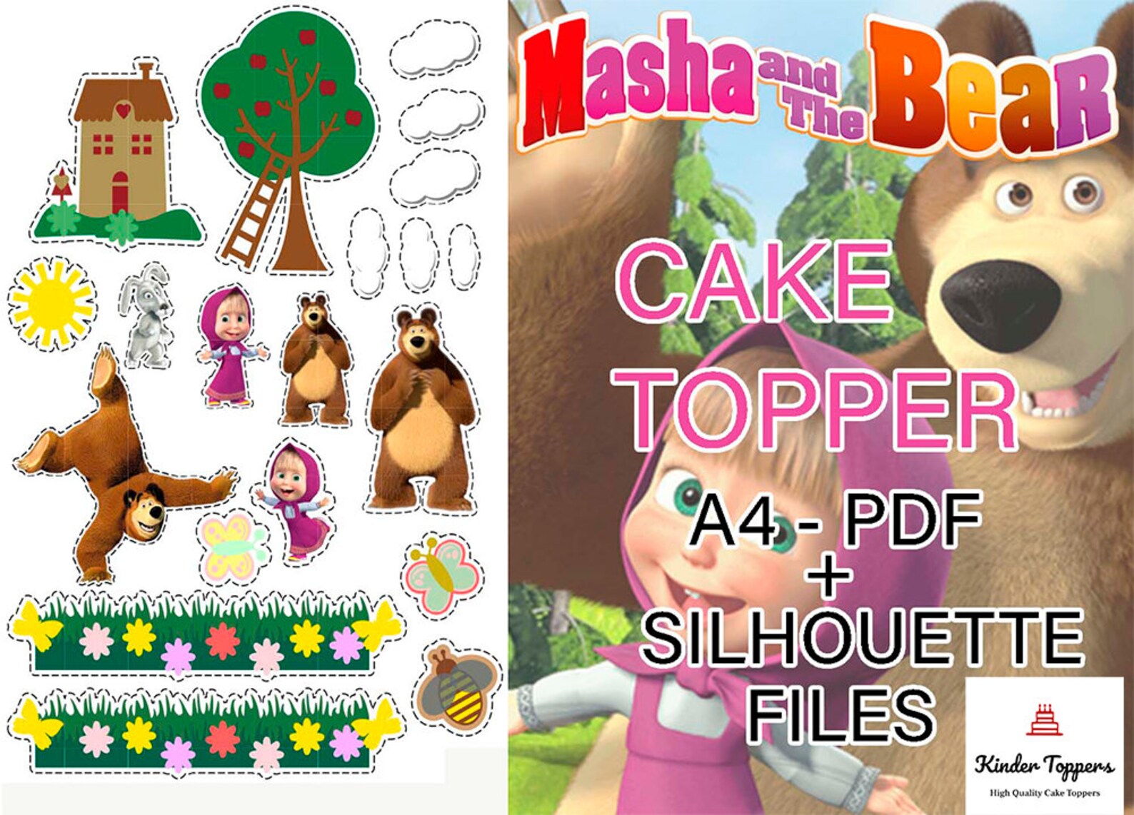 Masha and the Bear - Cake Topper, Easy Printable Digital File, to Print ...