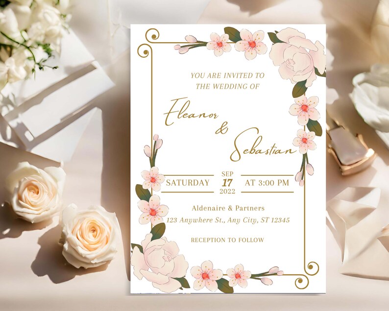 Editable Floral Wedding Invitation Card - Personalize Your Special Day ...