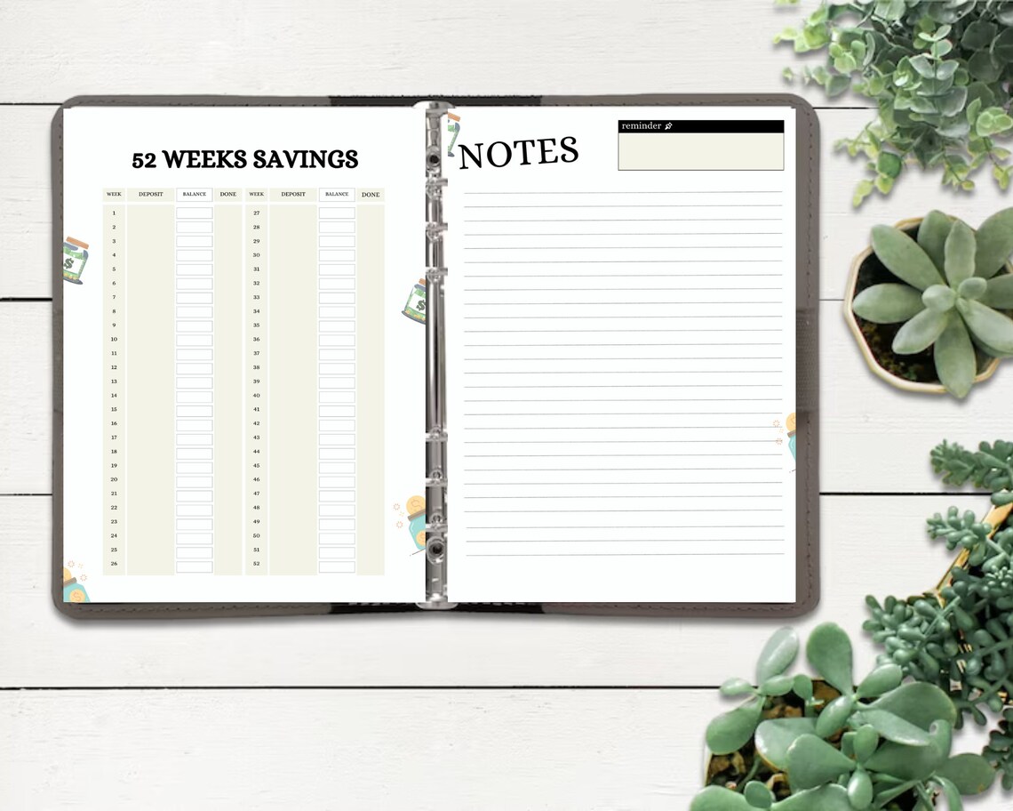 52 Week Savings Tracker - Personal Finance Organizer Monogrammed ...